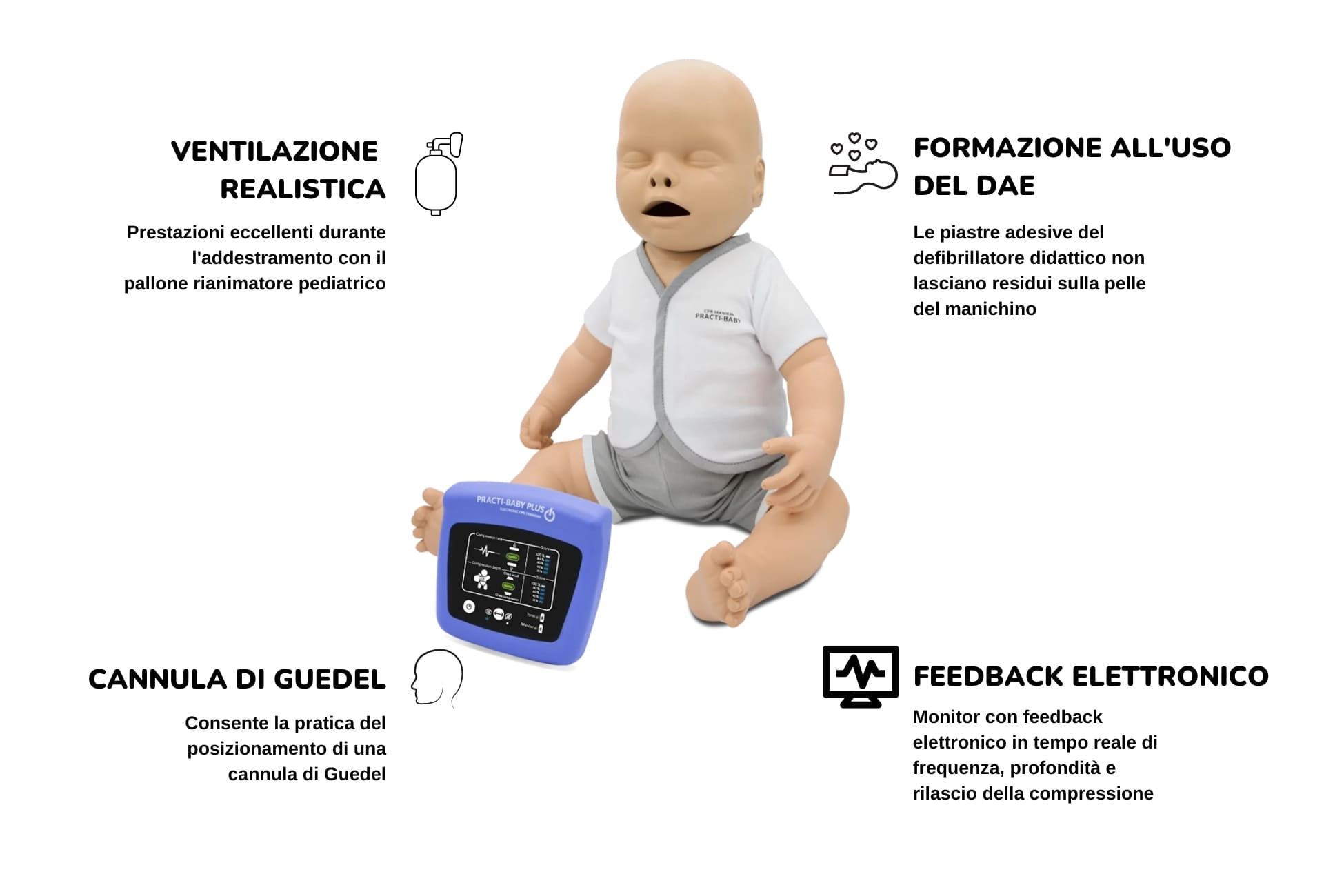 Manichino BLS Lattante con Monitor RCP Feedback Practi-Baby Plus - Standard